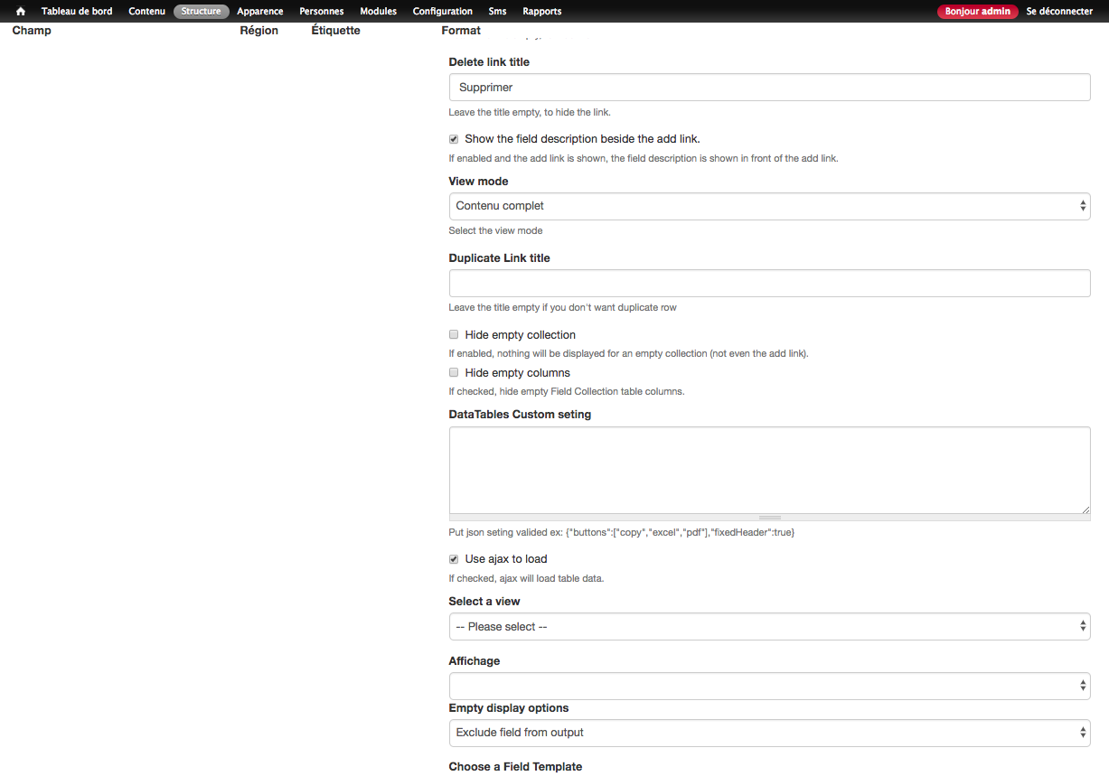 Field Collection Datatables
